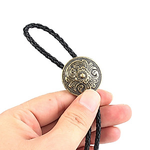Bolo Tie for Women Men Gold Flower Cowboy Necklace Rodeo Leather Necktie Bolo Western Necklace Cowboy Bolo Tie