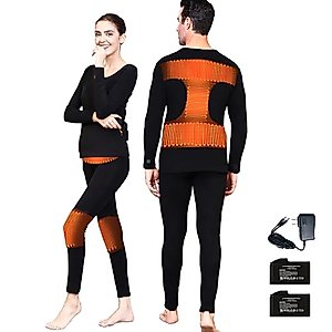 J JINPEI Heated Thermal Underwear for Men Women, Heated Long Underwear Johns Base Layer Sets (L) Black