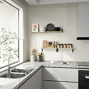 ThriftyZ Rustic Floating Shelves for Wall, Farmhouse Wood Shelf for Wall Decor, Wall Mounted Room Shelves Sets of 4, Hanging Wall Storage for Bathroom, Bedroom, Livinging Room - Rustic Wood