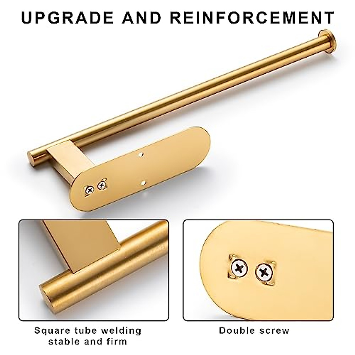 Honmein Paper Towel Holder, Upgrade SUS304 Stainless Steel Paper Towel Holder Under Cabinet, Bend-Resistant, Self-Adhesive or Drill mounting (Gold)
