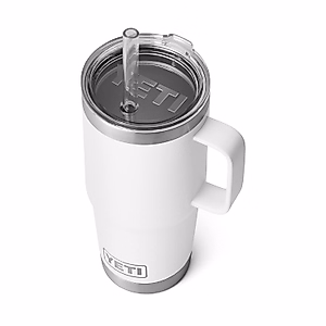 YETI Rambler 25 oz Tumbler with Handle and Straw Lid, Travel Mug Water Tumbler, Vacuum Insulated Cup with Handle, Stainless Steel, White
