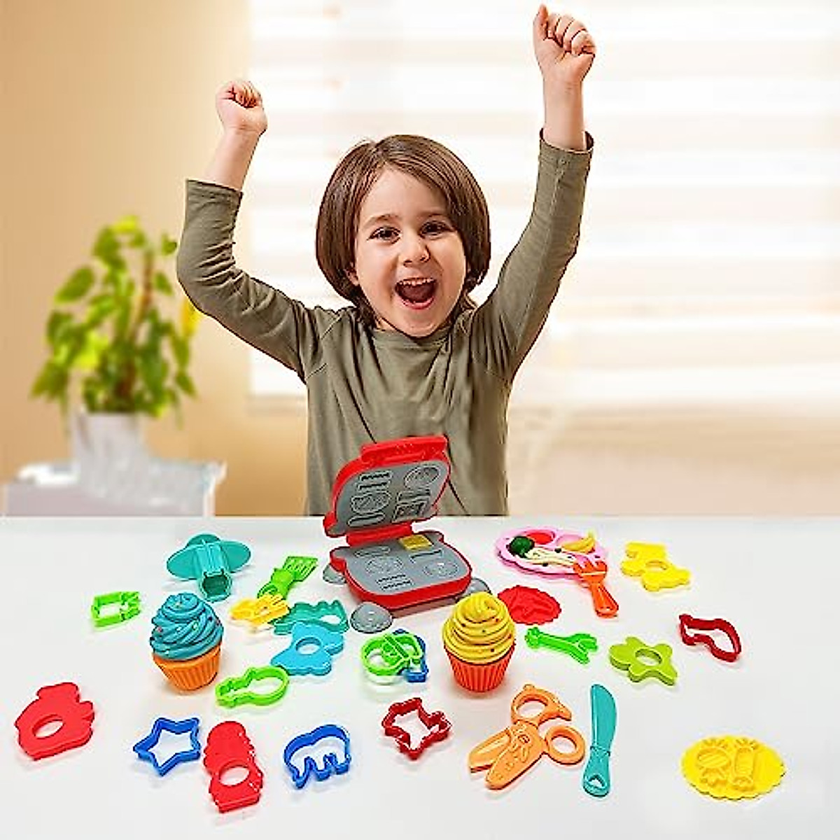 Dough Tools Set for Kids - 42PCS Playdough Toys Accessories with Stamps Cutter Scissor Rolling Pin and Storage Box, Party Favors Set for Age 2-8