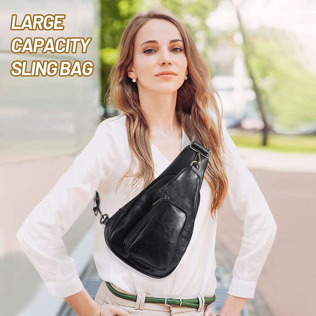 KFXFENQ Sling Bag for Women PU Leather Sling Bags for Women Crossbody Fashion Sling Backpack Multipurpose Chest Bag for Women (1-Brown)