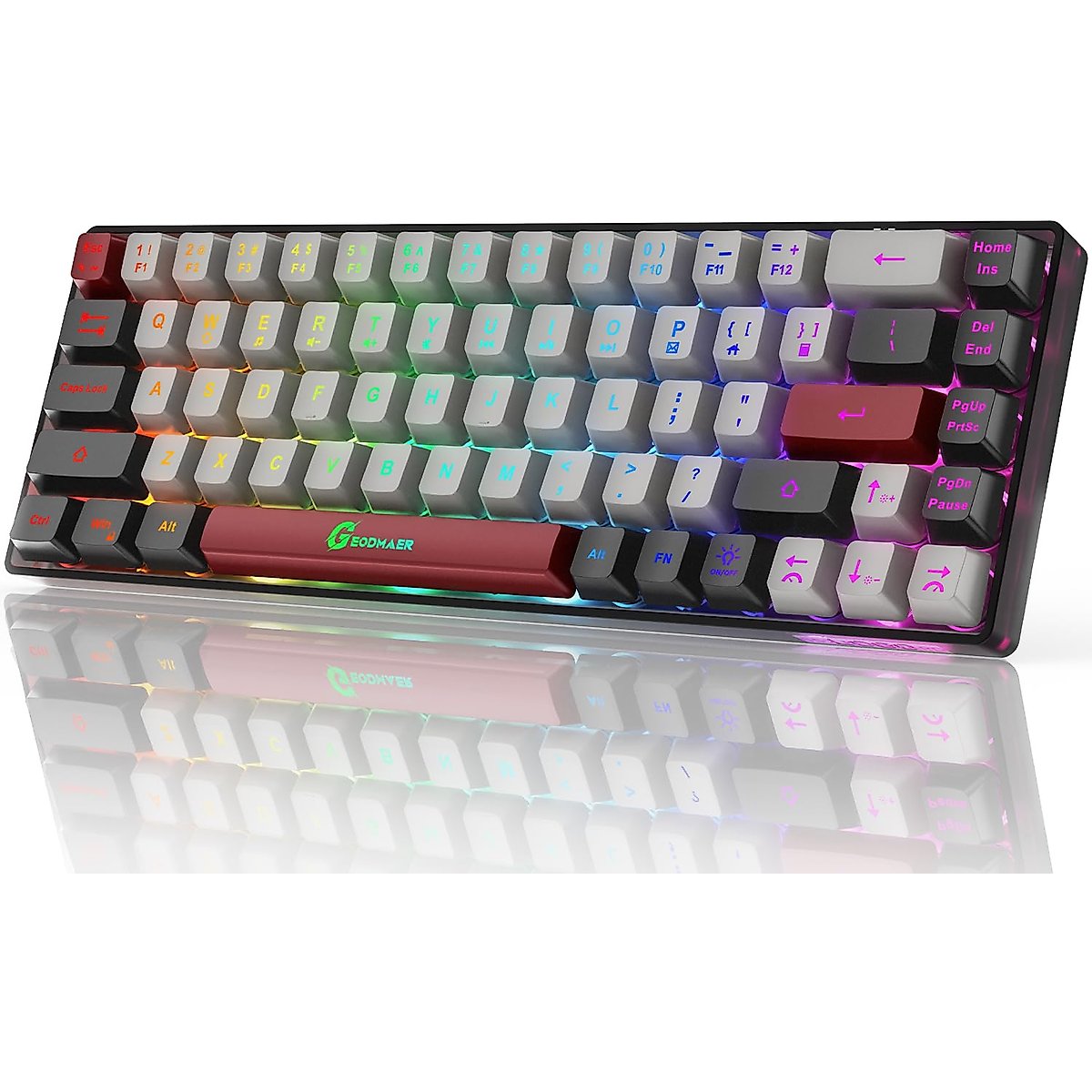 GEODMAER GM68 65% Wireless Gaming Keyboard, Rechargeable RGB Backlit Gaming Keyboard with 14 Backlit Modes, 68 Keys Ultra-Compact Anti-ghosting Keyboard for PC Laptop