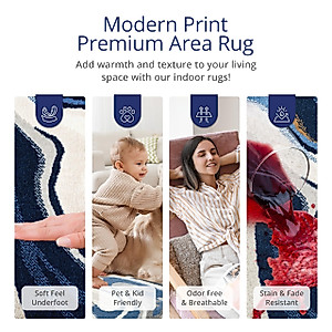 Abani Regal Collection Area Rug - Blue/Grey Abstract Wavy Design -4' x 6' - Easy to Clean - Durable for Kids and Pets - Non-Shedding - Medium Pile - Soft Feel - for Living Room, Bedroom & Office