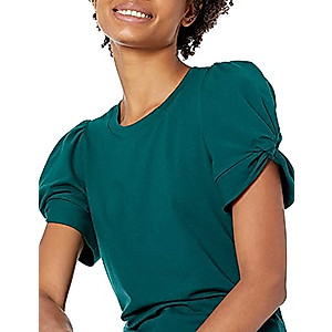 Amazon Essentials Women's Classic-Fit Twist Sleeve Crewneck T-Shirt, Forest Green, X-Large