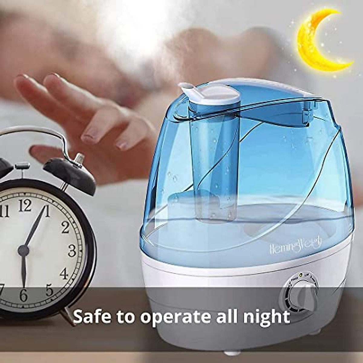 HemingWeigh Ultrasonic Humidifier with 28 Decibels, Safety Protection, Adjustable Mist, Easy to Clean Material, Tank with 2.2 Liter Capacity