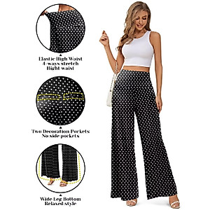 JZC Women's Casual Palazzo Pants Print Wide Leg Palazzo Lounge Pants High Waist Flowy Pants Wavelet Points Medium