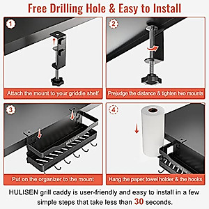 HULISEN Griddle Caddy, Grill Caddy for Blackstone 28"/36" Griddle Accessories and Prep Cart, BBQ Tool Organizer, Barbecue Grilling Storage Box with Paper Towel Holder for Outdoor Grill, No Drilling
