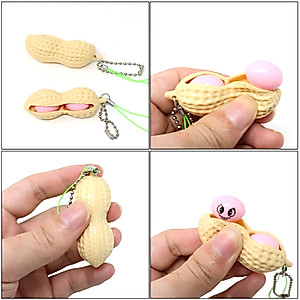 Honbay 6PCS Cute Peanut Decompression Toy Squeeze Peanut Fidget Toy Extrusion Peanut Keychain Keyring Stress Relieving Keychain Toys