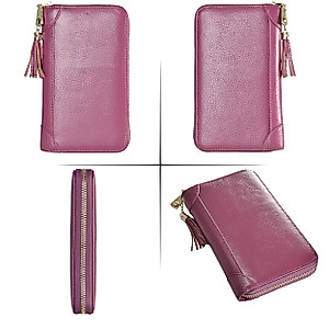 Easyoulife Credit Card Holder Wallet Womens Zipper Leather Case Purse RFID Blocking (Purple)