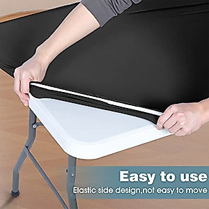 CHENGU Spandex Tablecloth Fitted Stretch Tablecloth Elastic Fitted Picnic Table Cover Washable Folding Table Cover Rectangle Polyester Tablecloth for Picnic Party (Black, 6ft)
