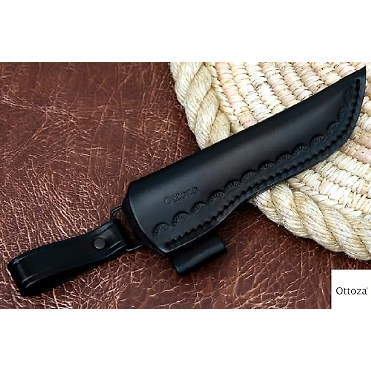 Ottoza Handmade Leather Knife Sheath Side Draw Knife Sheath - Bushcraft Knife Sheath - Hunting Knife Sheath - Survival Knife Sheath - Vertical Knife Sheath Black TOP Grain Leather No:221