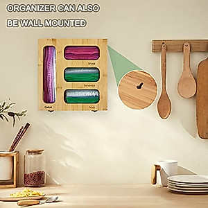 Bamboo Ziplock Bag Organizer for Drawer with Removable Lid | Ziplock Bag Storage Organizer | Ziplock Bag Organizer| 4 Compartments Plastic Bag Organizer | Wooden Baggie Organizer | 12 x 12 x 3-inch