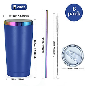 Icesip 8pack 20oz Tumbler with Lid And Straw,Stainless Steel Vacuum Insulated Mug,Double Wall Durable Powder Coated Coffee Cup for Cold & Hot Drinks,Insulation Travel Tumblers Cups