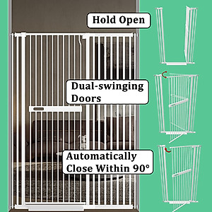 WAOWAO 61.02" Extra Tall Cat Pet Gate 30.11-33.07" Wide Pressure Mounted Walk Through Swing Auto Close Safety White Metal Baby Toddler Kids Child Dog Pet Puppy Cat for Indoor Stairs,Doorways