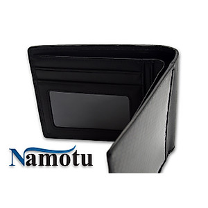 Namotu Real Carbon Fiber Wallet w/RFID Blocking Tech, Leather at Hinges and Trim - ID Window - Mens Slim Thin Real Carbon Bifold to Protect Your Money and Cards Identity