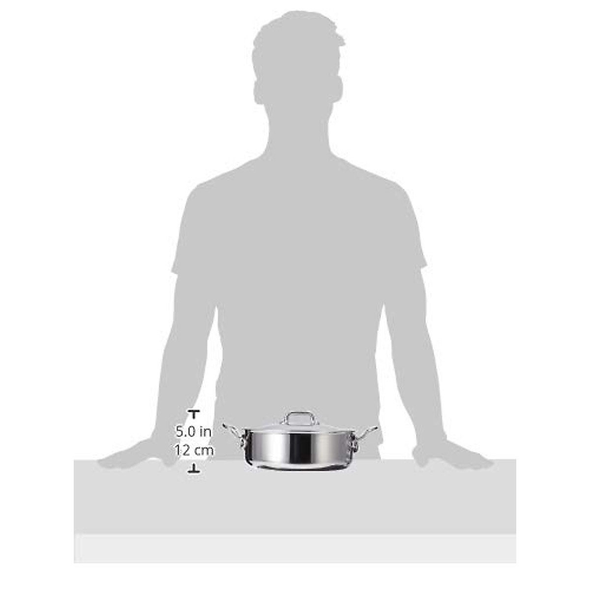 Mauviel M'Cook 5-Ply Polished Stainless Steel Rondeau/Braiser Pan With Lid, And Cast Stainless Steel Handles, 6-qt, Made In France