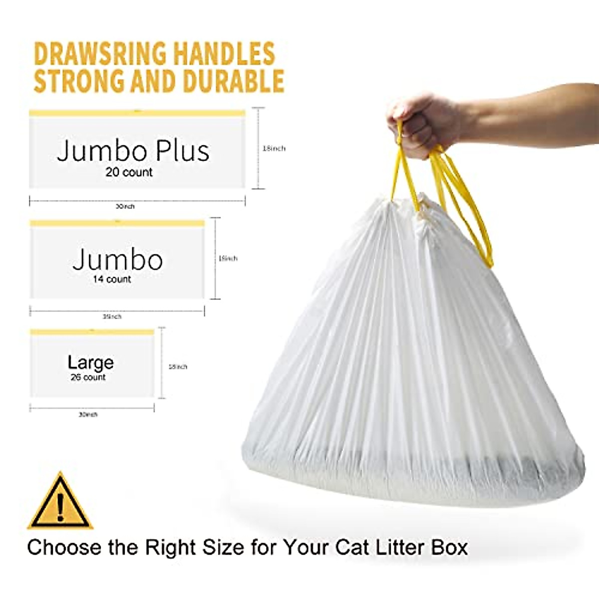 KONE Cat Litter Box Liners, 14 Count Jumbo Extra Durable Large Drawstring Kitty Litter Pan Bags Cat Waste Litter Bags Pet Cat Supplies (36" x 18")