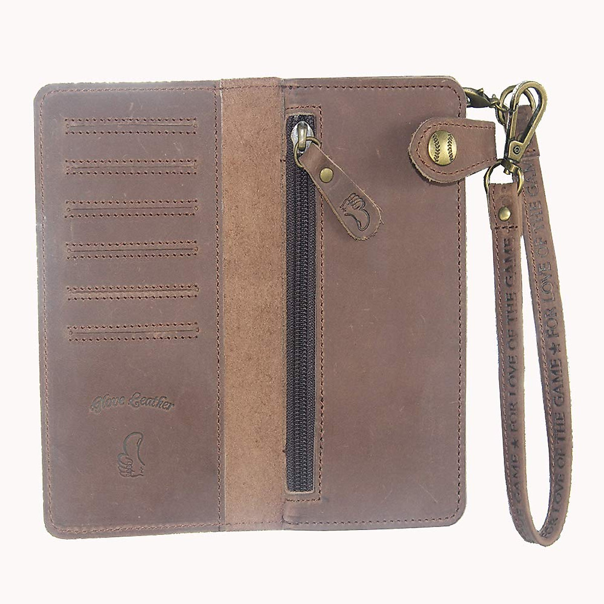 Baseballfan Super Quality New Vintage Cowhide Baseball Glove Leather Wallet with Centre Filed Pattern Wristlet Bag RFID Blocking Wallet in Gift Box for Lady's Gift