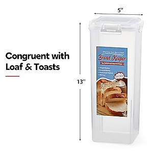 AOZITA Bread Box with Airtight Lid, Fresh Bread Storage Container, Bread Loaf Storage Dispenser, Plastic Sandwich Bread Keeper, White Lid, 2 Pack