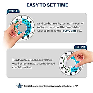 Secura 60-Minute Visual Timer 6-Inch Mechanical Countdown Timers for Teaching, Meeting, Cooking, Working - Timer for Kids with Magnetic Backing, Foldable Legs, Hanging Hole (Blue)