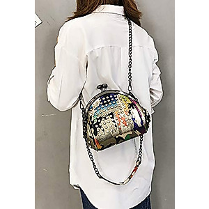 QZUnique Women Glitter Sequin Lock Top Handle Handbag Evening Purse Crossbody Shoulder Bag with Chain Strap