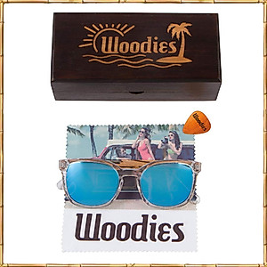 Woodies Clear Acetate Frame and Colored TAC Lenses Sunglasses | FREE Wooden Gift Box | 100% UVA/UVB Ray Protection (Light Blue)