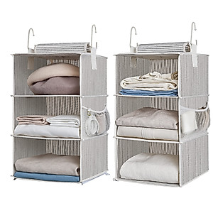 StorageWorks 6-Shelf Hanging Closet Organizers, Two 3-Shelf Separable Closet Hanging Shelves, 12" D x 12" W x 48 ¼"H, Gray and White Stripes