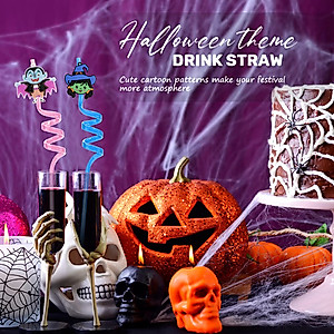 Halloween Drinking Straws, 24 Pack of Plastic Straws Reusable Pumpkin Wizard Pattern Kids Party Spiral Straws for Halloween Decoration Party Favor Goodie Gifts By Rely2016