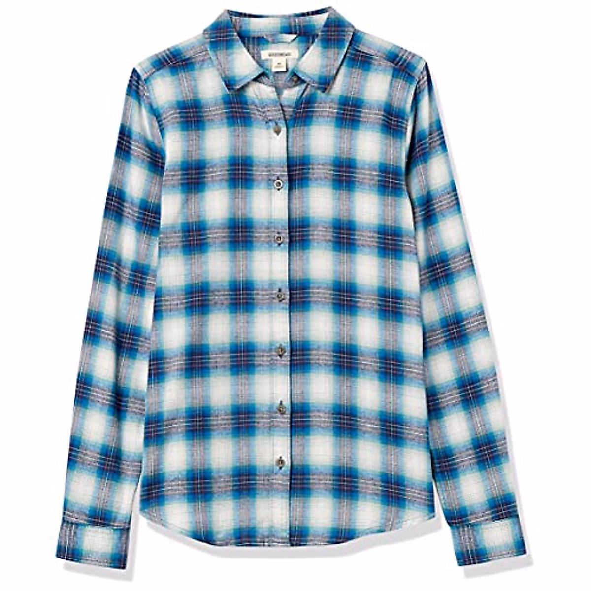 Goodthreads Women's Brushed Flannel Drop-Shoulder Long-Sleeve Shirt, Blue White Tartan, Large