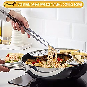 JETKONG Extra Long Kitchen Tweezers Heavy Duty Stainless Steel Cooking Tweezers, Set of 3 (9 12 14 Inch, Silver)