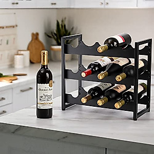 AVLA Metal Wine Rack Freestanding, Rustic 3 Tier Countertop Bottle Holder, Liquor Display Storage Organizer Stand, 12 Bottles Solid Floor Wine Cabinet Shelf for Kitchen, Tabletop, Bar, Dining Room