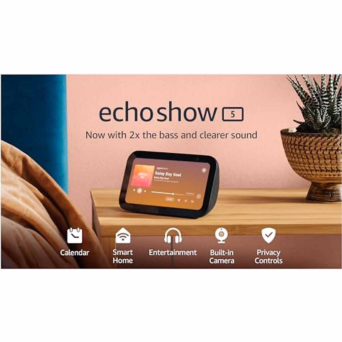 Amazon Echo Show 5 (3rd Gen, 2023 release) | Smart display with 2x the bass and clearer sound | Charcoal