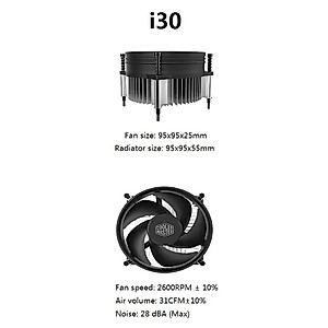 Cooler Master i30 CPU Cooler - 92mm Low Noise Cooling Fan & Heatsink (RH-I30-26FK-R1)- for Intel Socket LGA 1150/1151 / 1155/1156 (i30)