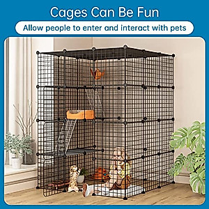 Eiiel Large Cat Cage Enclosures with Balcony Indoor DIY Cat Playpen Detachable Metal Wire Kennels Crate 2x3x3 Large Exercise Place Ideal for 1-3 Cat