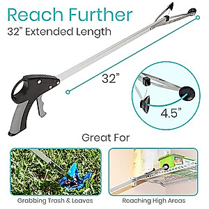 Vive Suction Cup Grabber Reacher 32" - Elderly Grab It Reaching Pickup Tool Heavy Duty for Seniors - Trash, Sticks, Litter Picker Upper - Extra Long Reach Handle & Handy Extension Arm Claw
