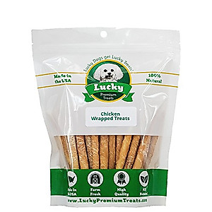 Lucky Premium Treats Chicken Wrapped Rawhide – All-Natural Rawhide and Chicken Dog Treats, Gluten Free Premium Small Dog Treats (20 Chews)