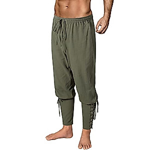 Men's Viking Pirate Pants - Ankle Banded Renaissance Trousers for Medieval Cosplay Army Green 40 3XL