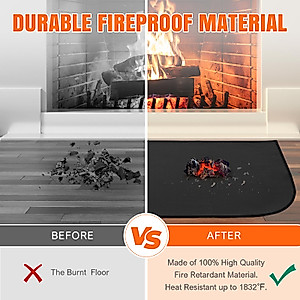 Fireplace Rugs Fire Resistant - 20 X 40Inch Half Round Fire-proof Hearth Blanket Mat Carpet Protector for in Front of Fireplace for Wood Buring Stove, Decks, Indoor, Outdoor, Fire Pit, Grill & Floor