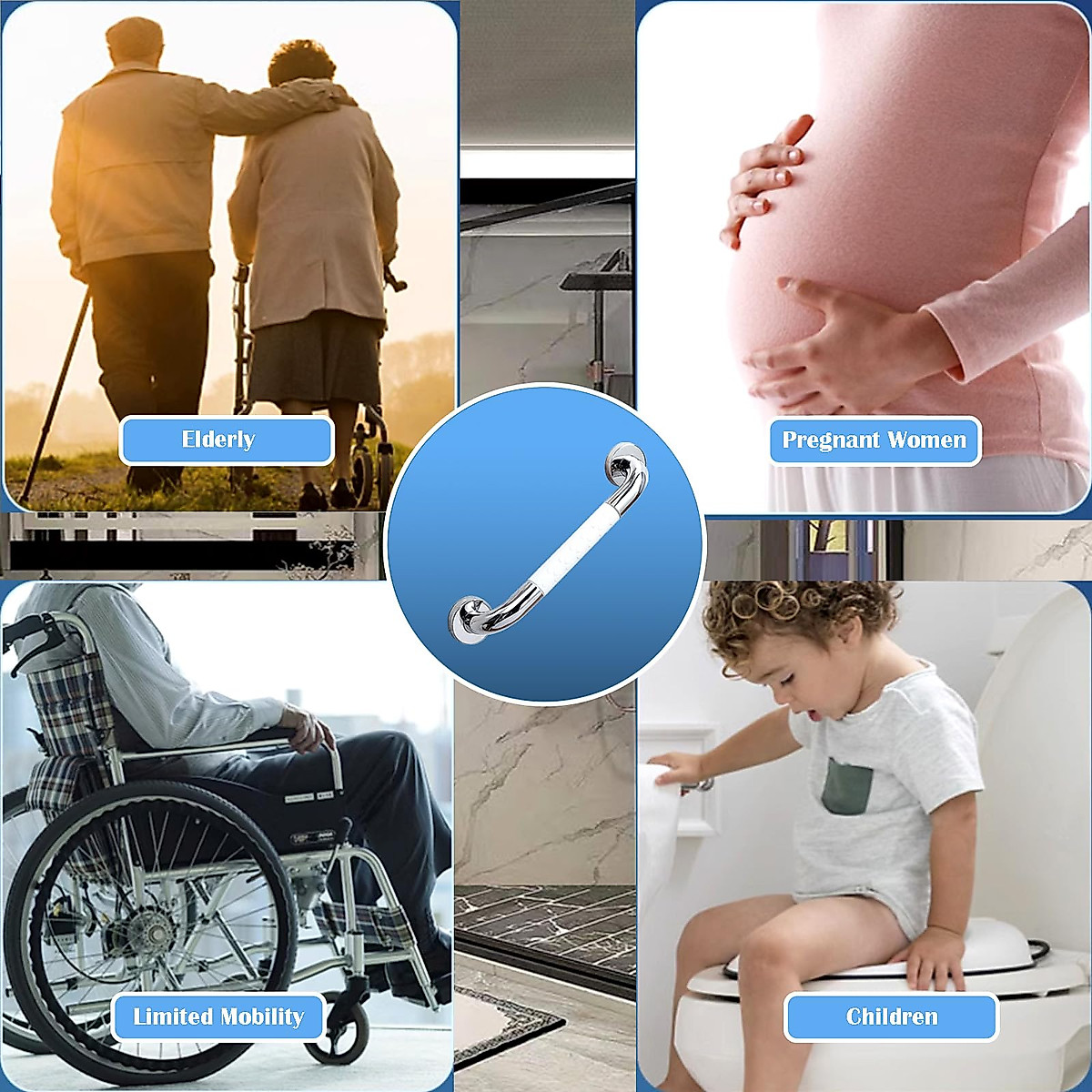 Shower Handle 2 Pack, WIENOLOA Grab Bars for Bathtubs and Showers, 12 inch Safety Bathroom Grip, Balance Assist for Handicap Elderly Seniors Pregnant Children Stainless Steel Hand Rail Shower Armrest