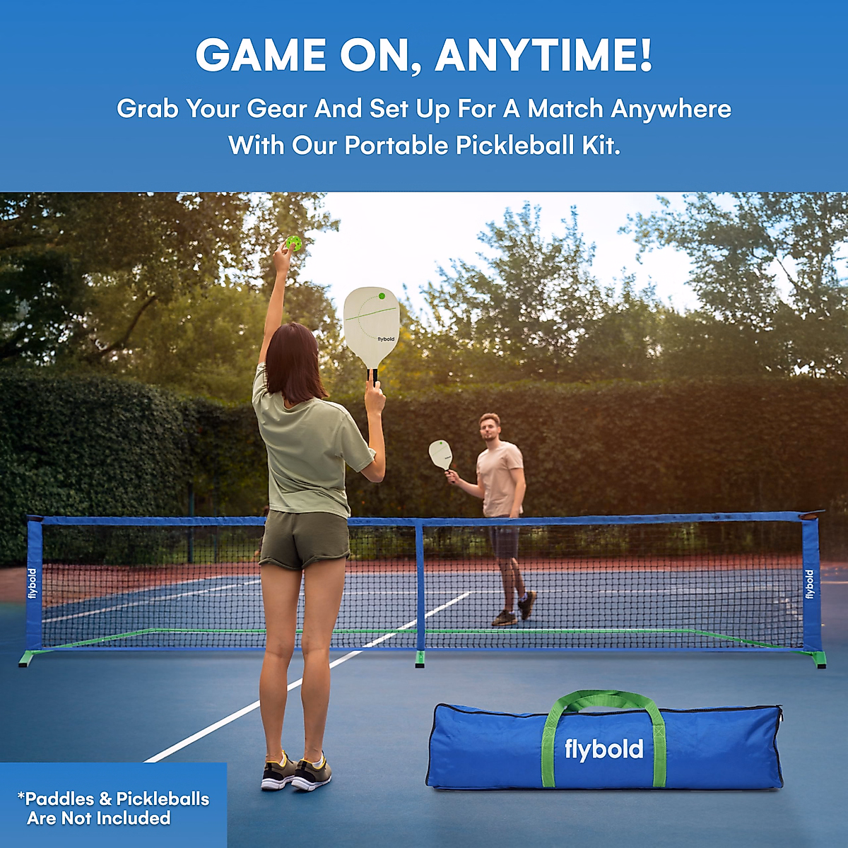 flybold Pickleball Nets | Portable Net Regulation Size Equipment Lightweight Sturdy Interlocking Metal Posts with Carrying Bag for Indoor Outdoor Pickle Ball Game Court | Full Court Size- 22ft