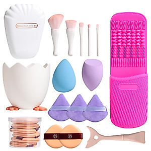 BS-MALL Makeup Brushes Premium Synthetic Foundation Powder Concealers Eye Shadows Makeup 10 Pcs Brush Set with 5 Pcs Makeup sponge Set & Makeup Brush Holder Sponge Case