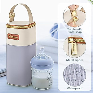 Mancro 2pack Insulated Baby Bottle Bags, Fits Baby Bottles up to 12 Oz Breastmilk Cooler Bag with Button Handle, Portable Baby Bottle Cooler Bag for Nursing Mom Daycare, Beige