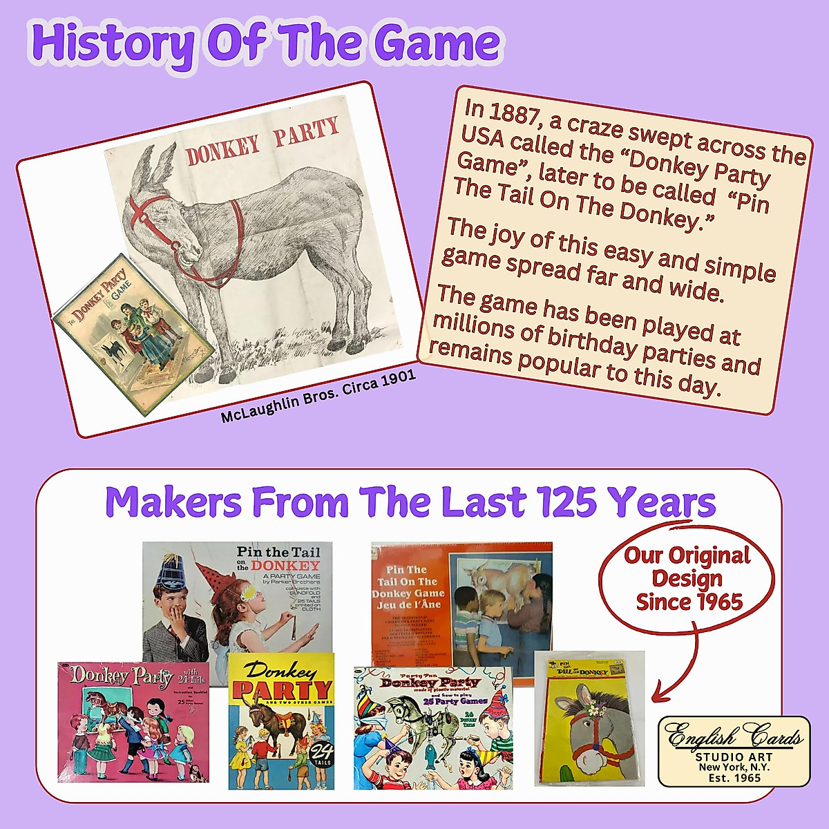 Pin The Tail On The Donkey Game For Kids - Super Cute & Fun Design! Makers Since 1965. Reusable Stickers, Poster & Blindfold. Add To Your Birthday Party Decorations, Party Supplies Or Carnival Games.