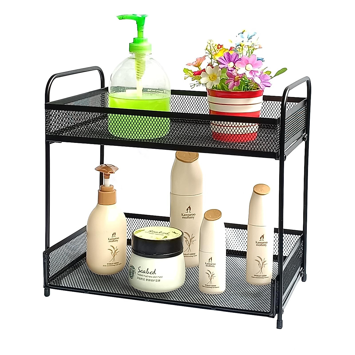 SETTFRFE Two Tier Shelf Organizer,Bathroom Countertop Organizer,Coffee Bar Counter Shelf,Black