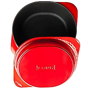 Lava Cast Iron Artisan Bread Baker, Enameled Cast Iron Bread Oven, Rectangle Loaf Pan, Sourdough, Italian, French Bread Baking Pan, Bread Kit with Lid (Red, 9.5" by 10.5")