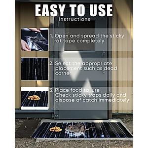 SEEKBIT 3 Pack Rat Sticky Traps XXL, Black Fabric Catching Mouse Glue Trap for Mice and Rats, Enhanced Stickiness Trapping Pads Work for Snakes Spiders Roaches House - 78.74x13.8