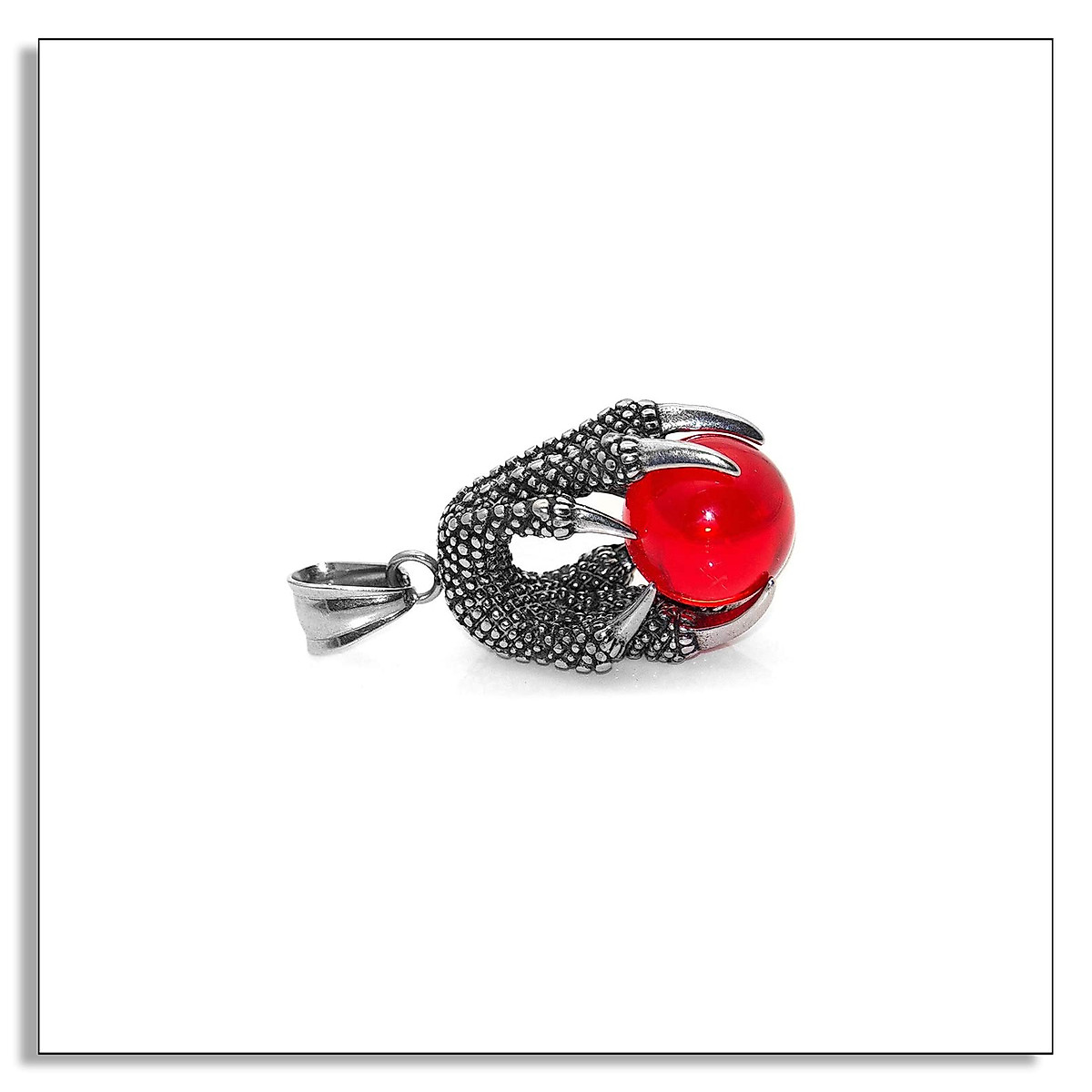 Heavstjer Punk Rock Stainless Steel Dragon Claw Pendant Crystal Ball Necklace,24inches Link Chain (A_Red Ball)