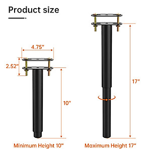 KOMOHOM (2PCS) 10~17 inch Adjustable Height Center Support Leg for Bed Frame, Steel Bed Frame or Wooden Bed Center Slat Support Leg, Adjustable Bed Frame Legs